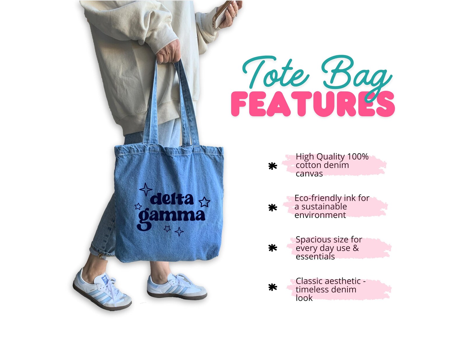Tri Delta Sorority Denim Tote Bag: Retro Greek Gift - Etsy