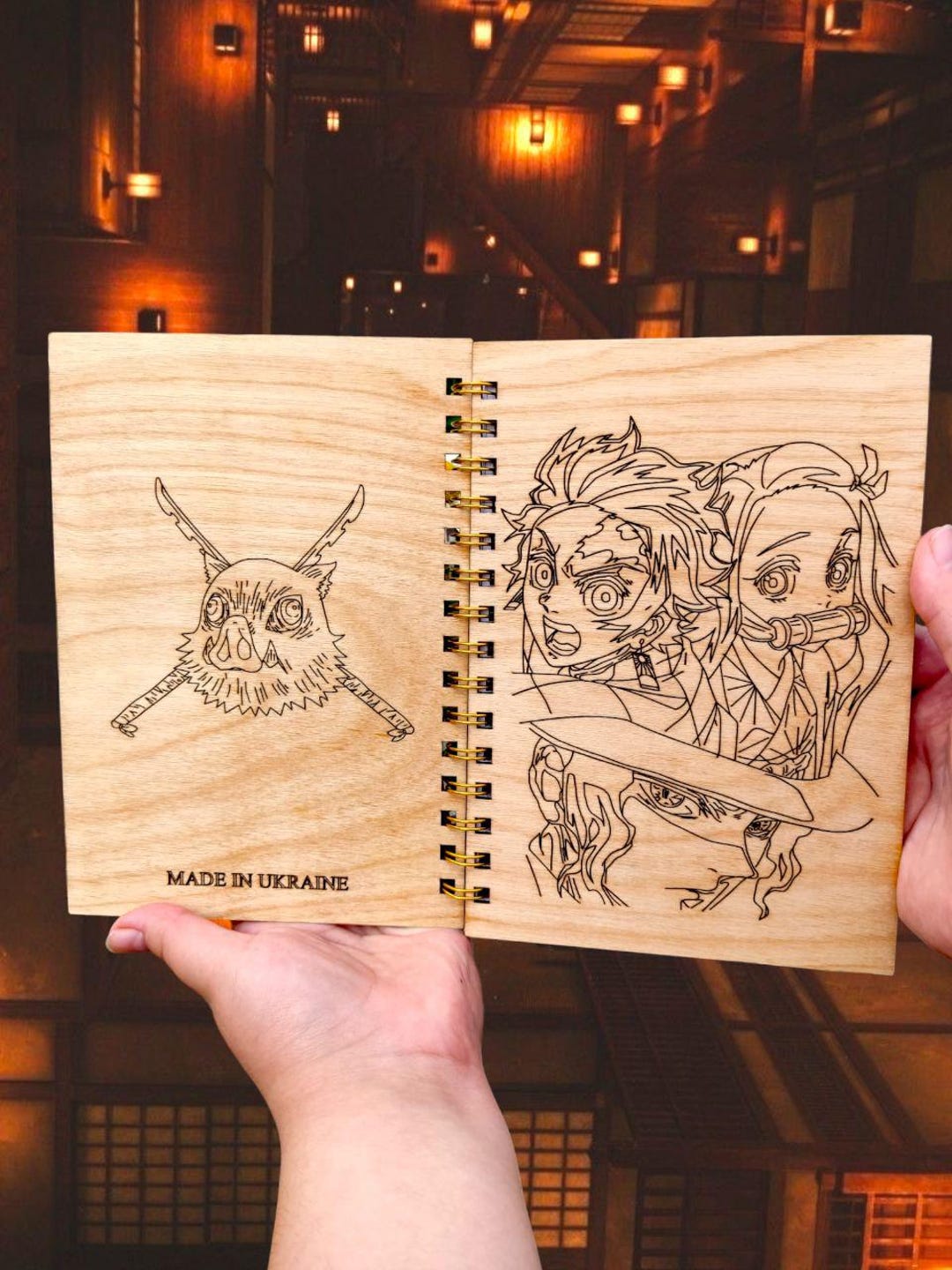 Demon Slayer Wooden Notebook – Handmade Anime Sketchbook Gift With ...