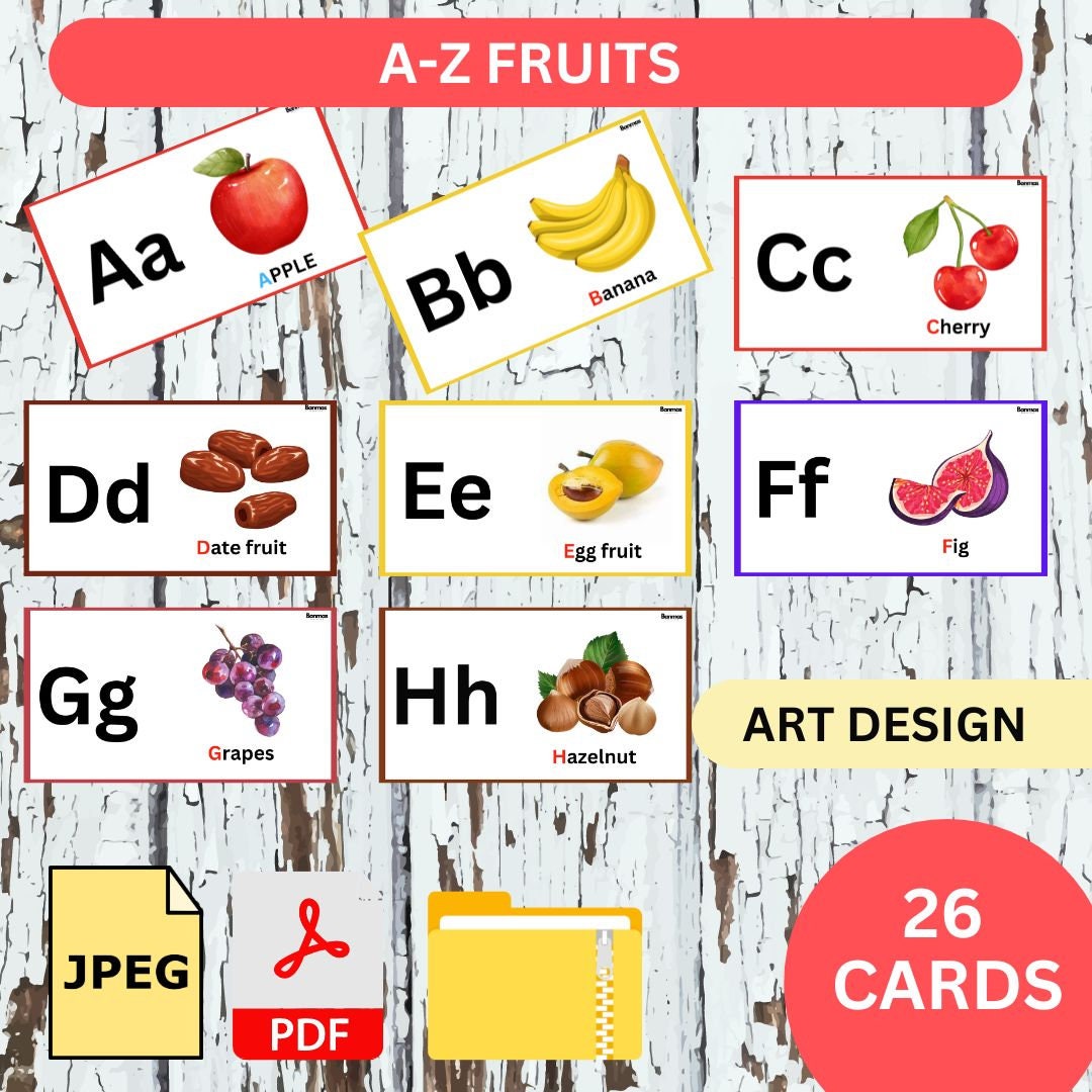 Colorful A to Z Fruits Flash Cards and Poster - Etsy