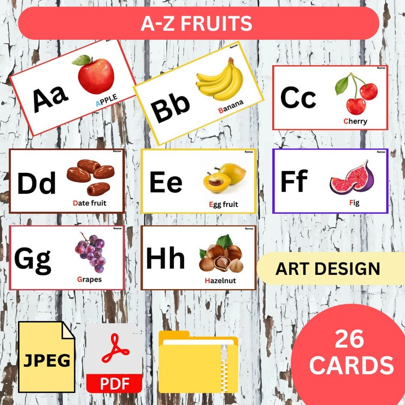 Colorful A to Z Fruits Flash Cards and Poster - Etsy