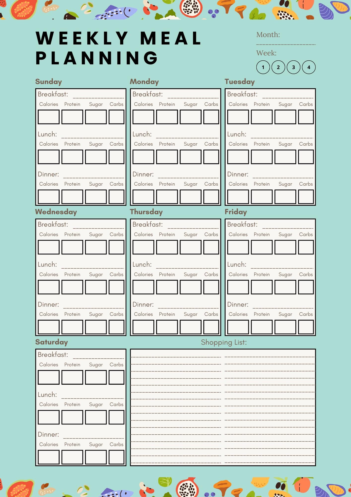 Digital Meal Planner Printable, Healthy Eating Organizer, Weekly Meal ...