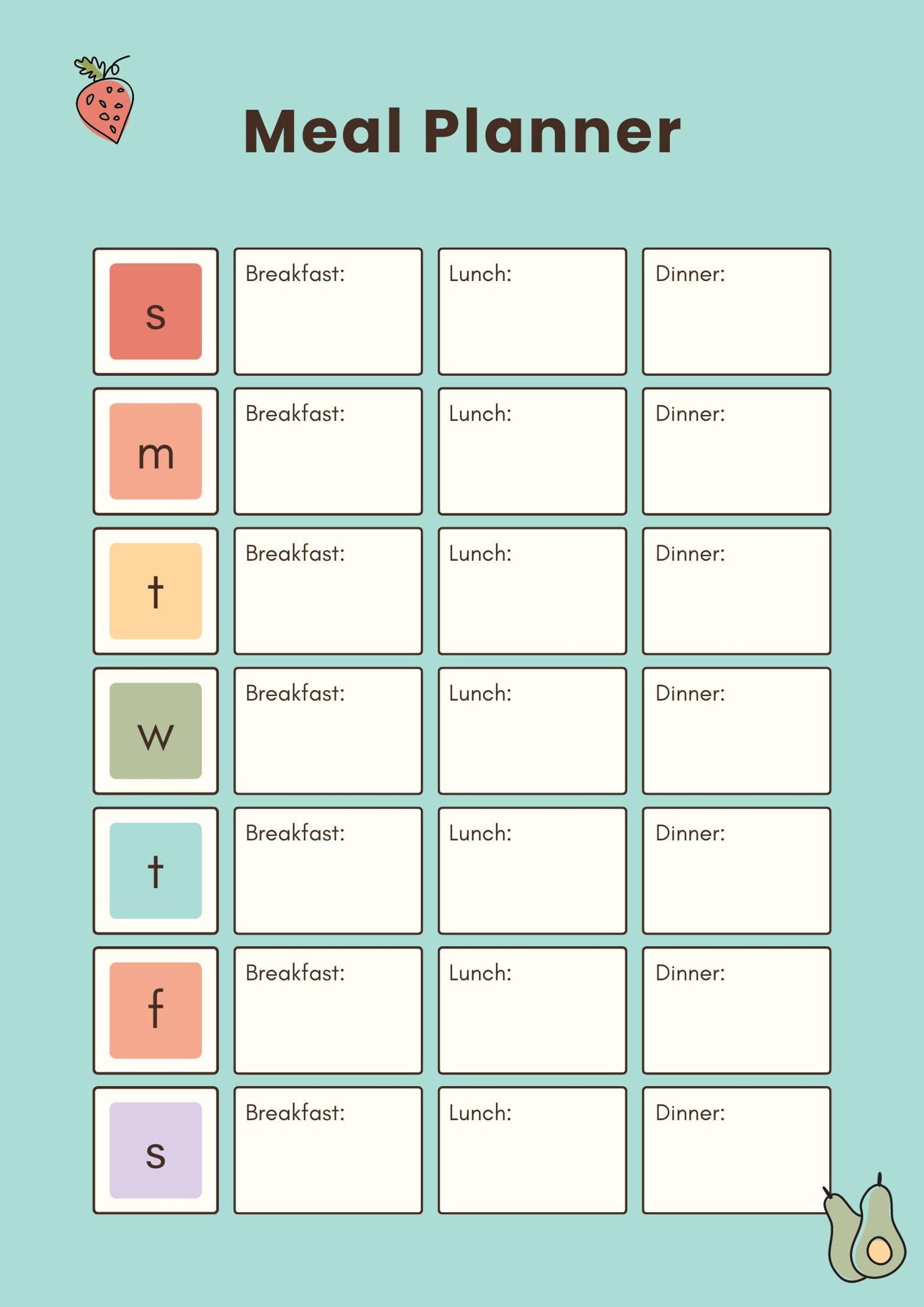 Digital Meal Planner Printable, Healthy Eating Organizer, Weekly Meal ...