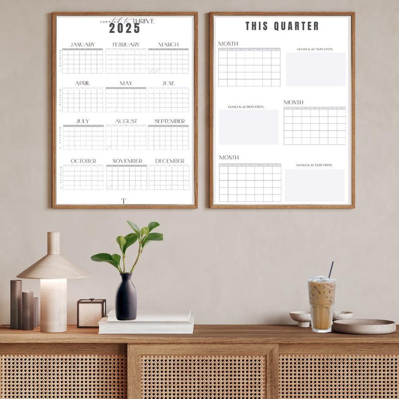 2025 Calendar | Printable 24x36 Wall Calendar | Blue Hydrangeas, Bows ...