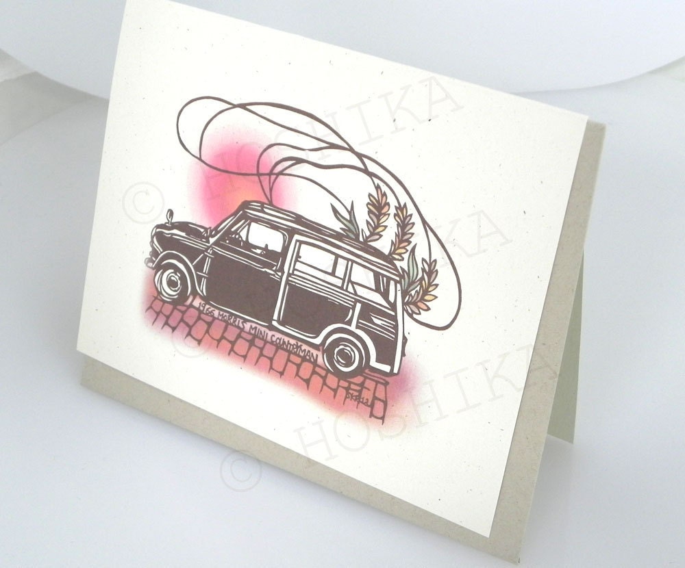 1966 Morris Mini Countryman, Vintage Car Series, Prints of Kiri-e hand ...