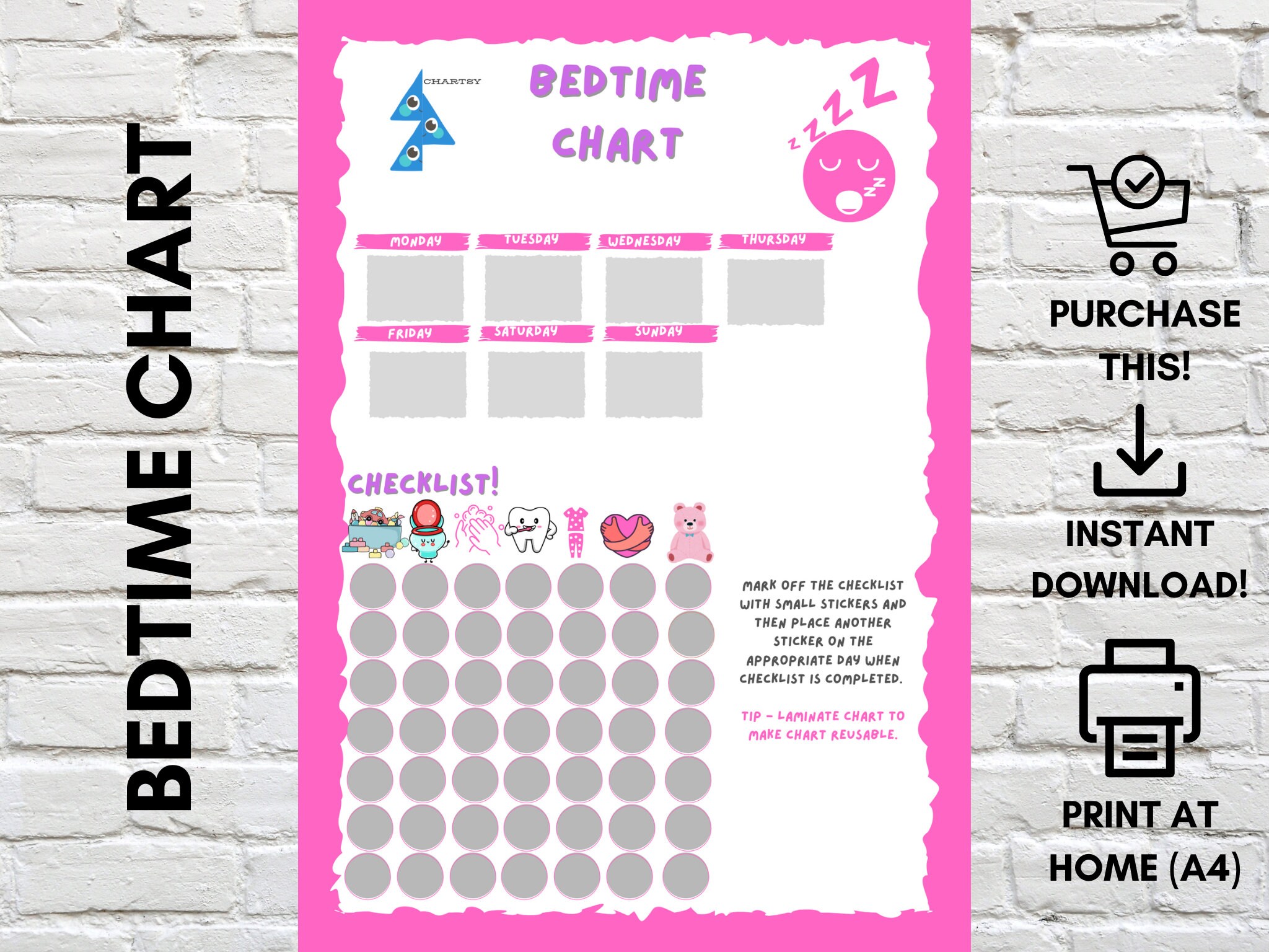 Bedtime Chart Chore Chart Behaviour Chart Reward Chart digital Download ...