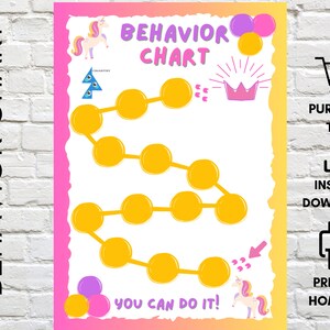 Unicorn Design Behavior Chart Chore Chart Behaviour Chart Reward Chart ...