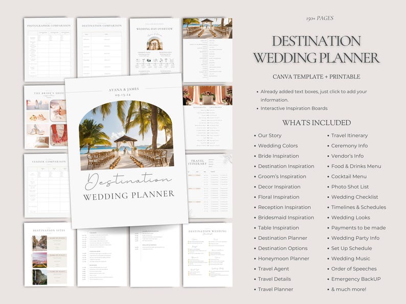 Destination Wedding Planner | 180 Page Canva Template Bundle | Editable ...