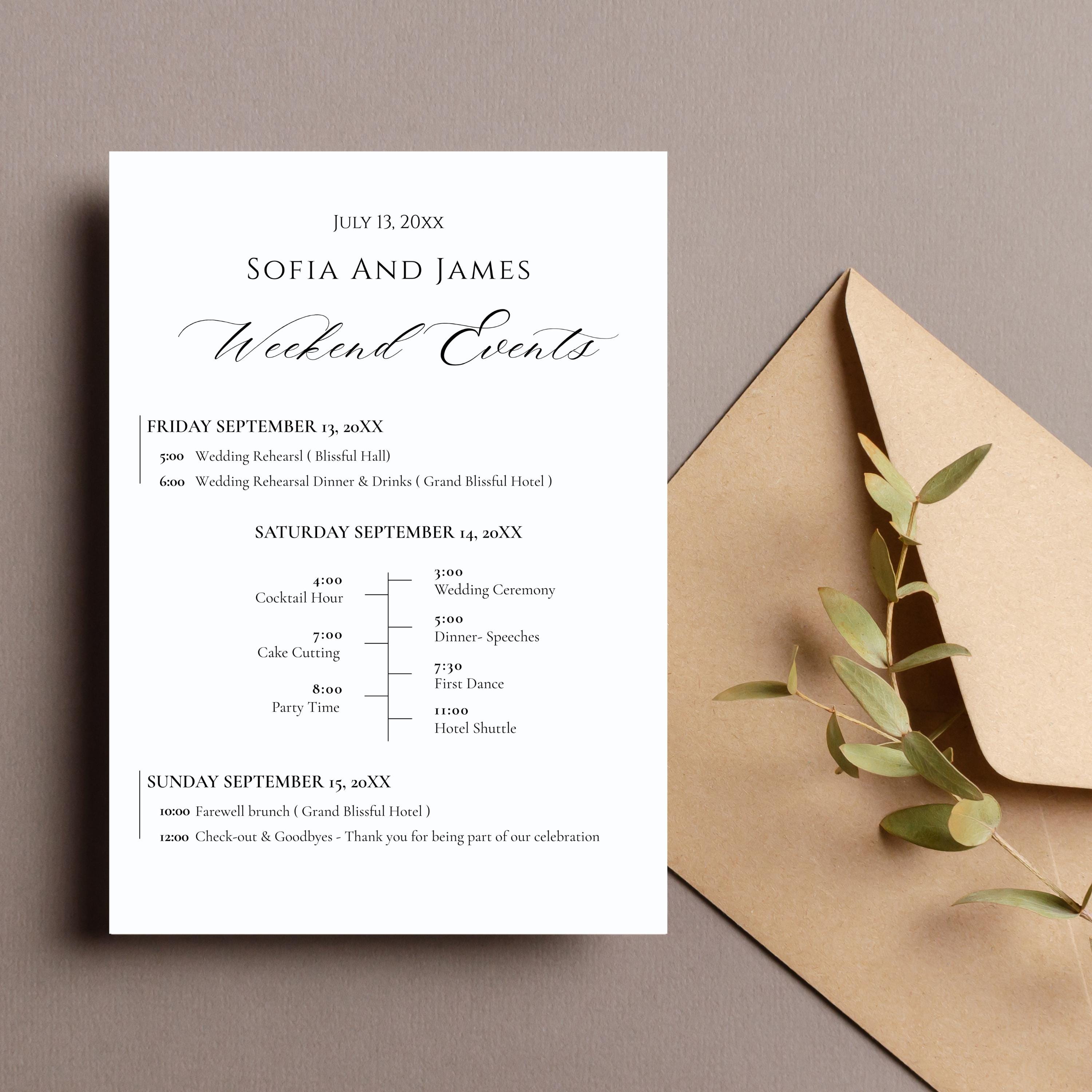 Detailed Wedding Day Timeline Template | Wedding Schedule Itinerary ...