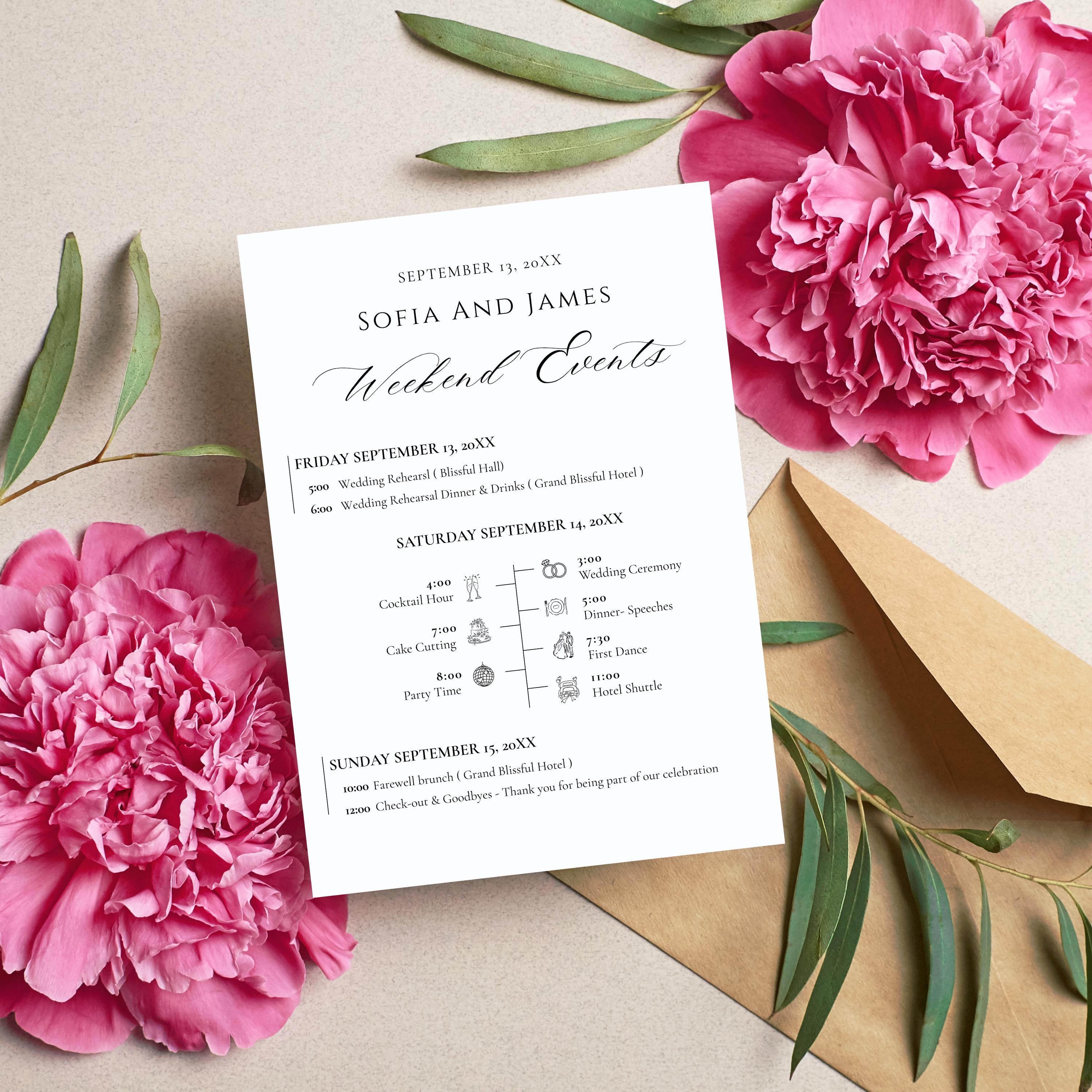 Detailed Wedding Day Timeline Template | Wedding Schedule Itinerary ...