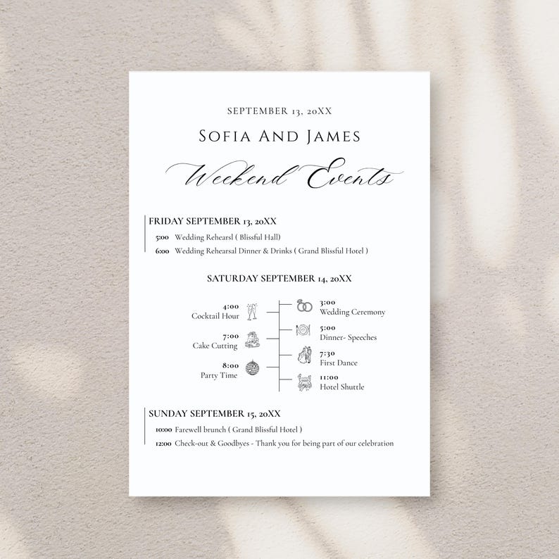 Detailed Wedding Day Timeline Template | Wedding Schedule Itinerary ...