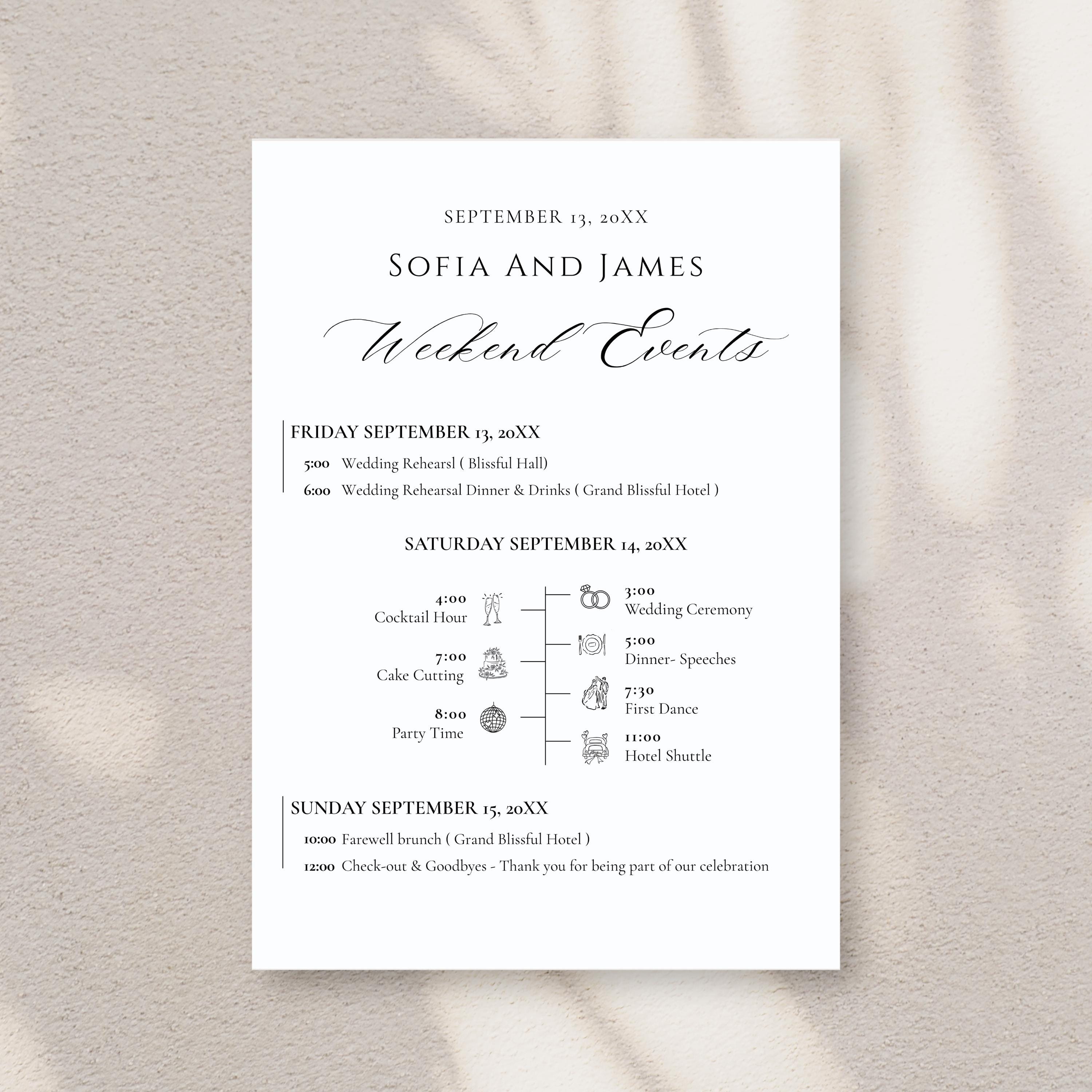 Detailed Wedding Day Timeline Template | Wedding Schedule Itinerary ...