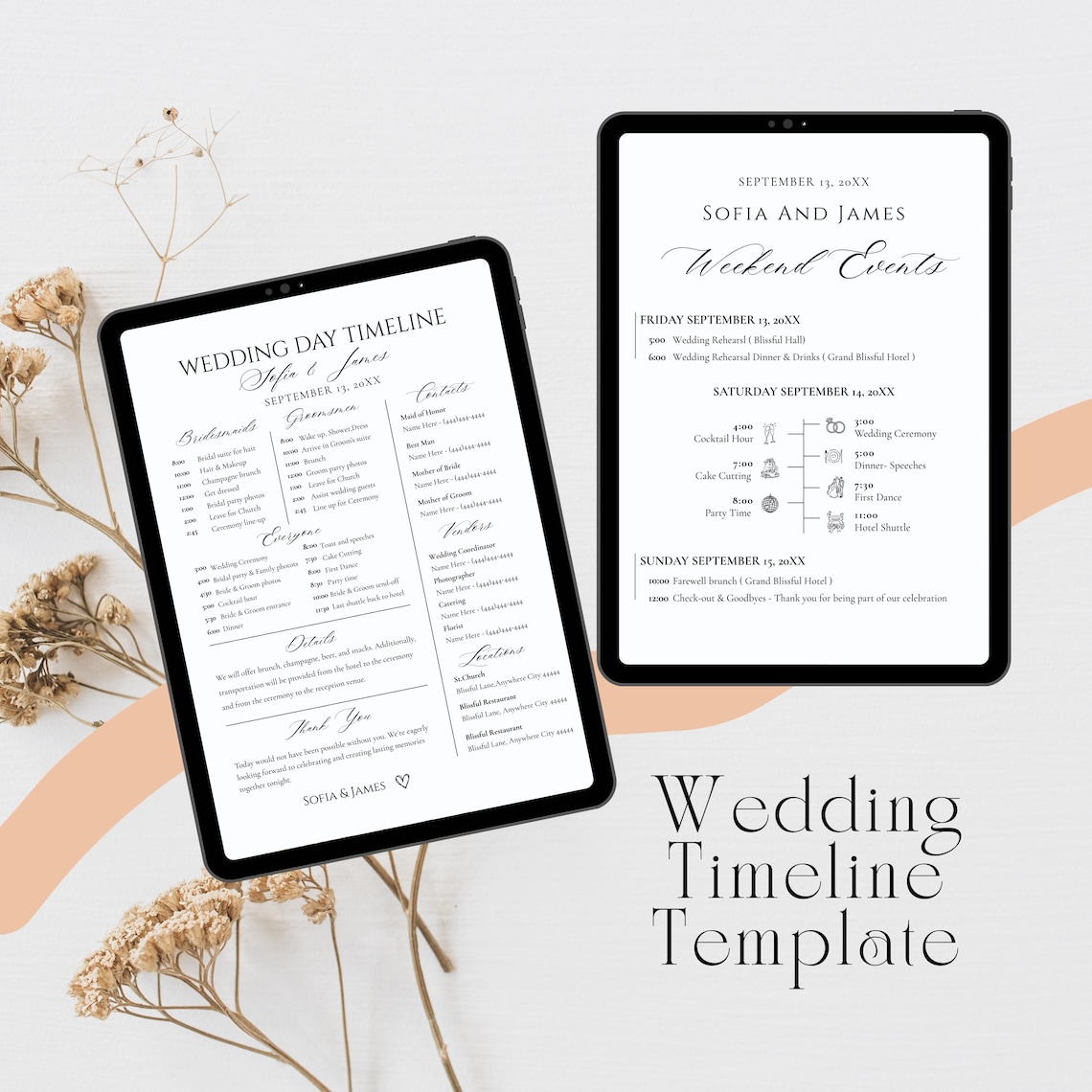Detailed Wedding Day Timeline Template | Wedding Schedule Itinerary ...