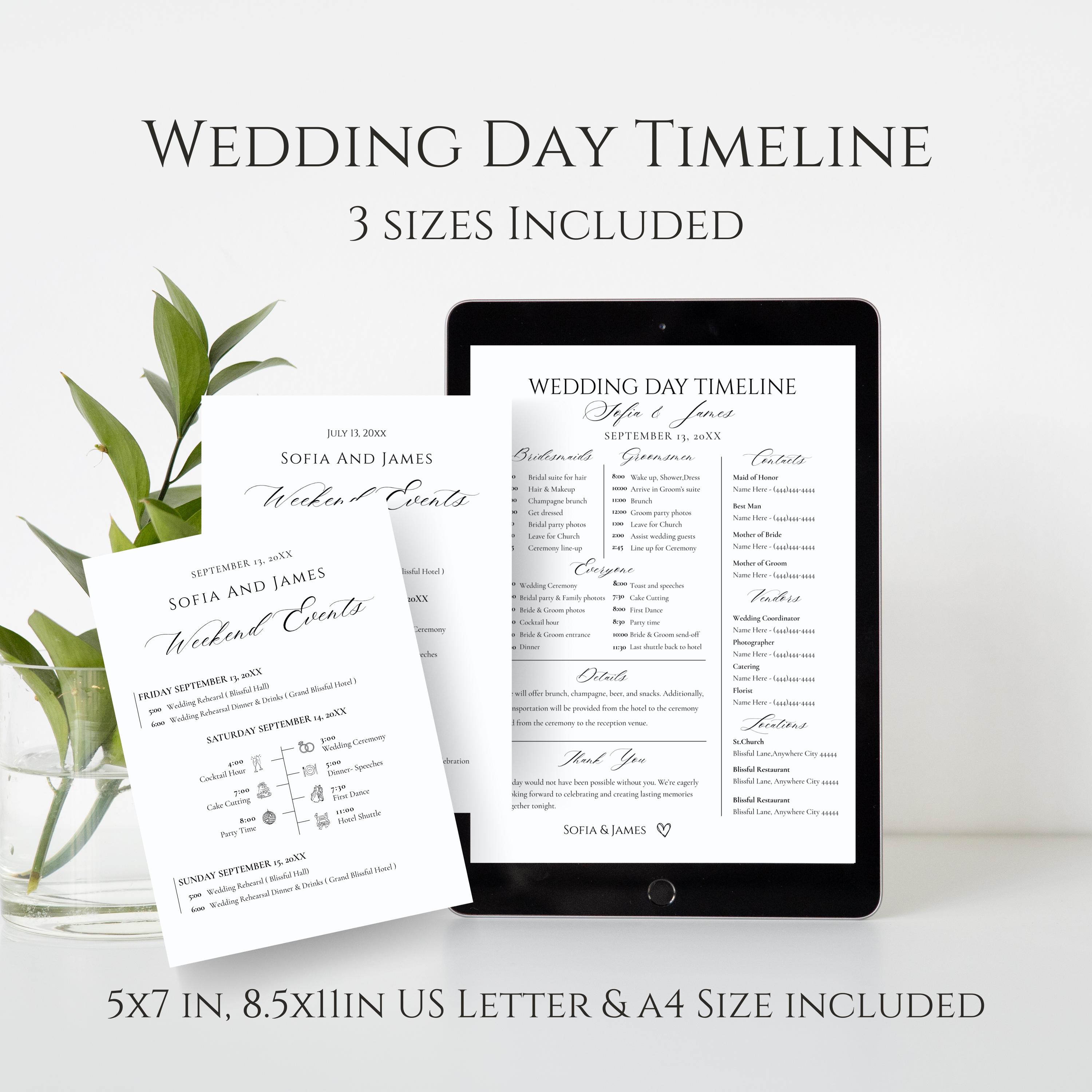 Detailed Wedding Day Timeline Template | Wedding Schedule Itinerary ...