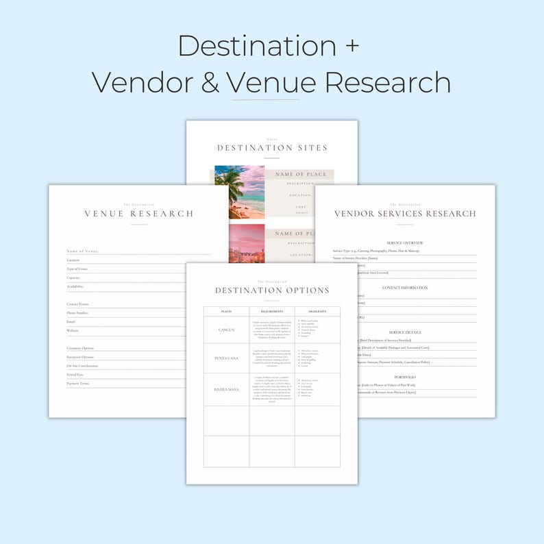 Destination Wedding Planning Template Bundle 150 Pages Editable Canva ...