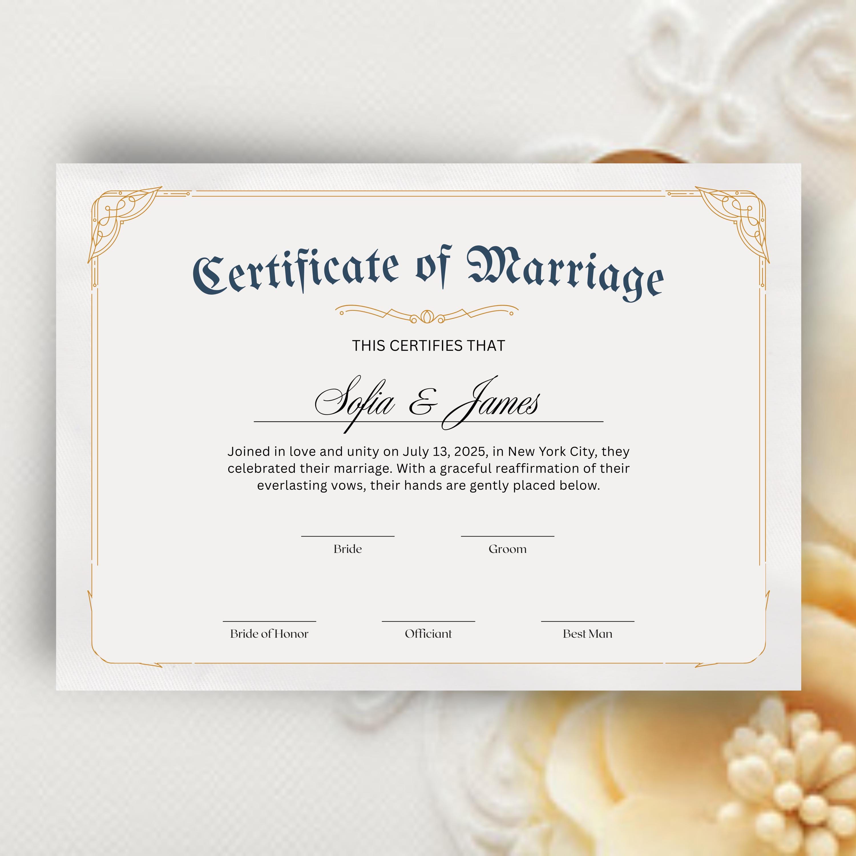 Editable Marriage Certificate Template: Elegant Wedding Keepsake (canva ...