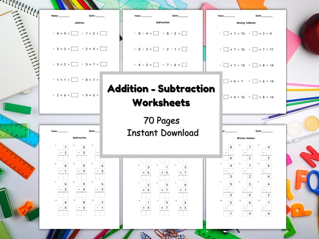 70 Pages, Addition - Subtraction Maths Worksheets, Instant Download - Etsy