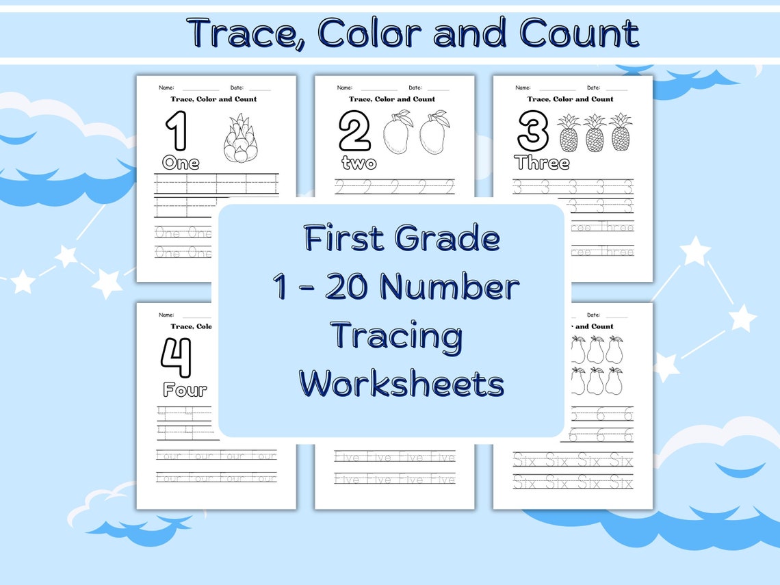 1 - 20 Number Tracing Bundle, Preschool Worksheets, 1 -20 Printable ...