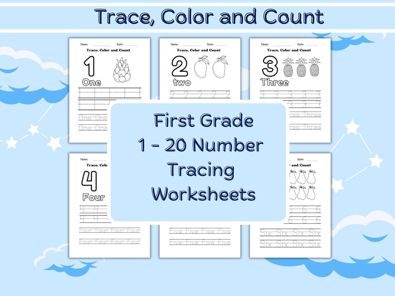 1 - 20 Number Tracing Bundle, Preschool Worksheets, 1 -20 Printable ...
