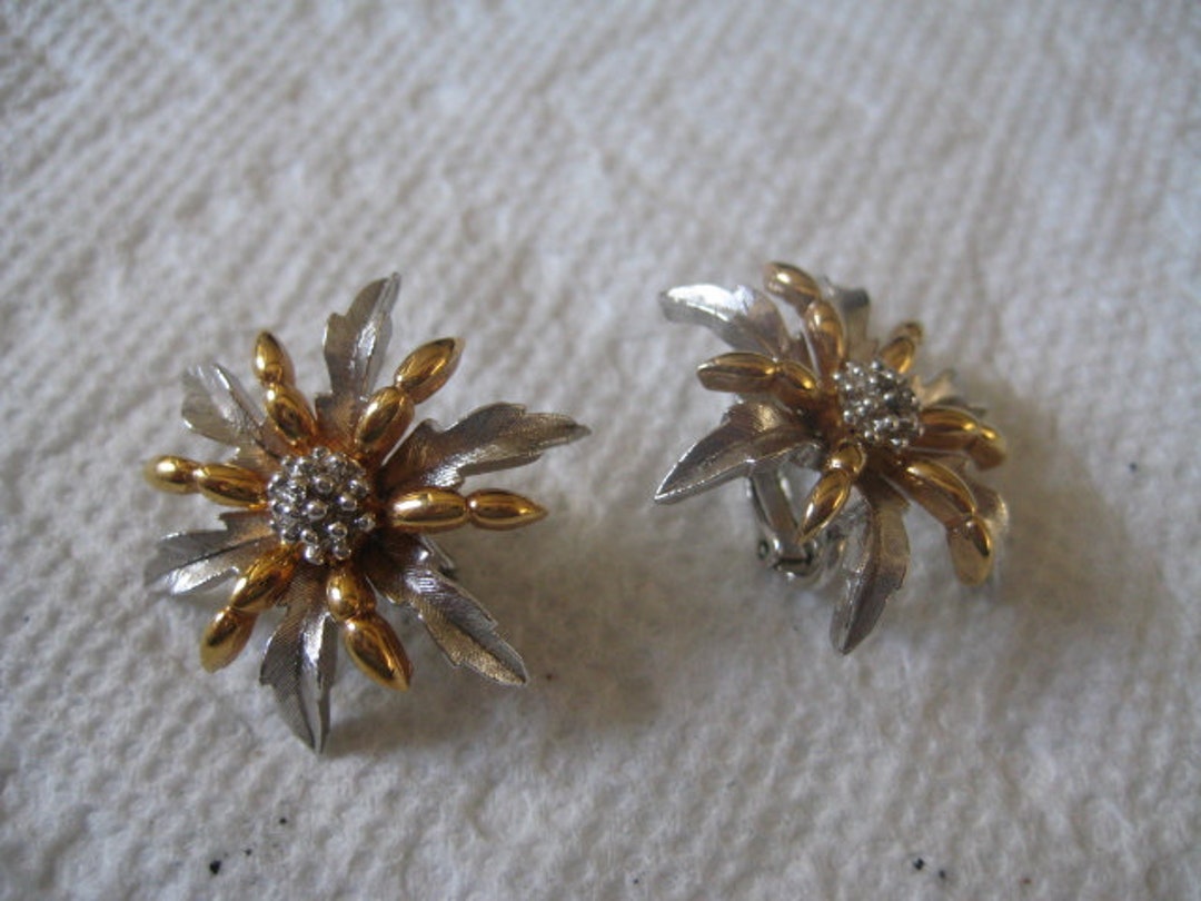 D'orlan Gold and Silver Flower Clip on Earrings in Like New Condition ...