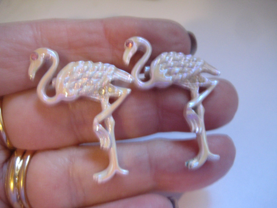 Lot of 2 Late 50s Pink Flamingo Pins With Pink Rhinestone Eyes and ...
