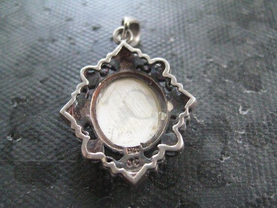 925 JC Marked Mother of Pearl and Marcasite Oval Pend… - Gem