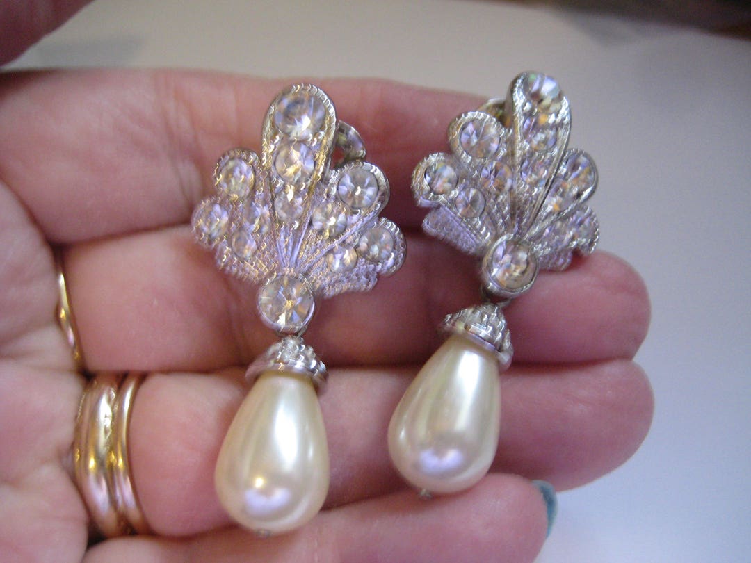 Princess Michaela Von Habsburg Pearl Drop Rhinestone Clip on Earrings ...
