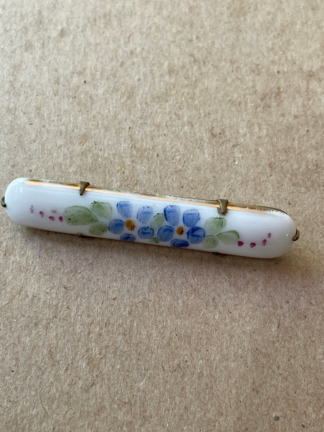 Victorian Hand Painted Bar Pin in Ceramic and Brass With C Clasp - Etsy