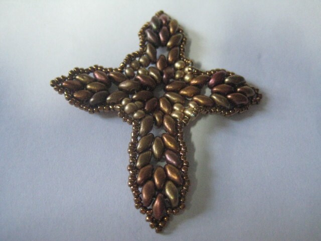 Shades of Metallic Super Duo Beads Cross Pendant by ME - Etsy