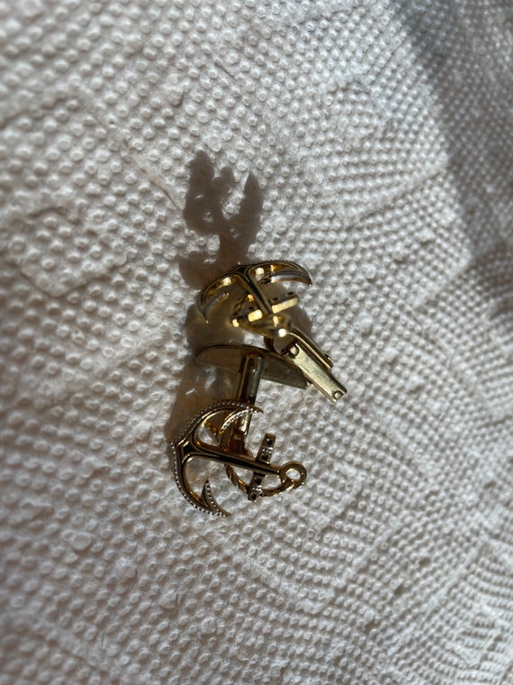 Spanish Damascene Anchor Shaped Mid Century Cuff Links - Gem