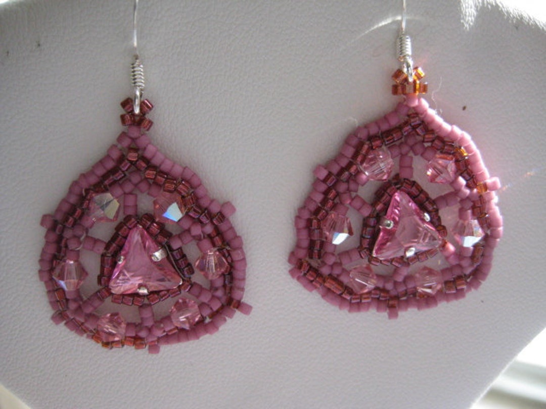 Rose Triangle Rhinestone Pierced Wire Beaded Earrings Designed by ...