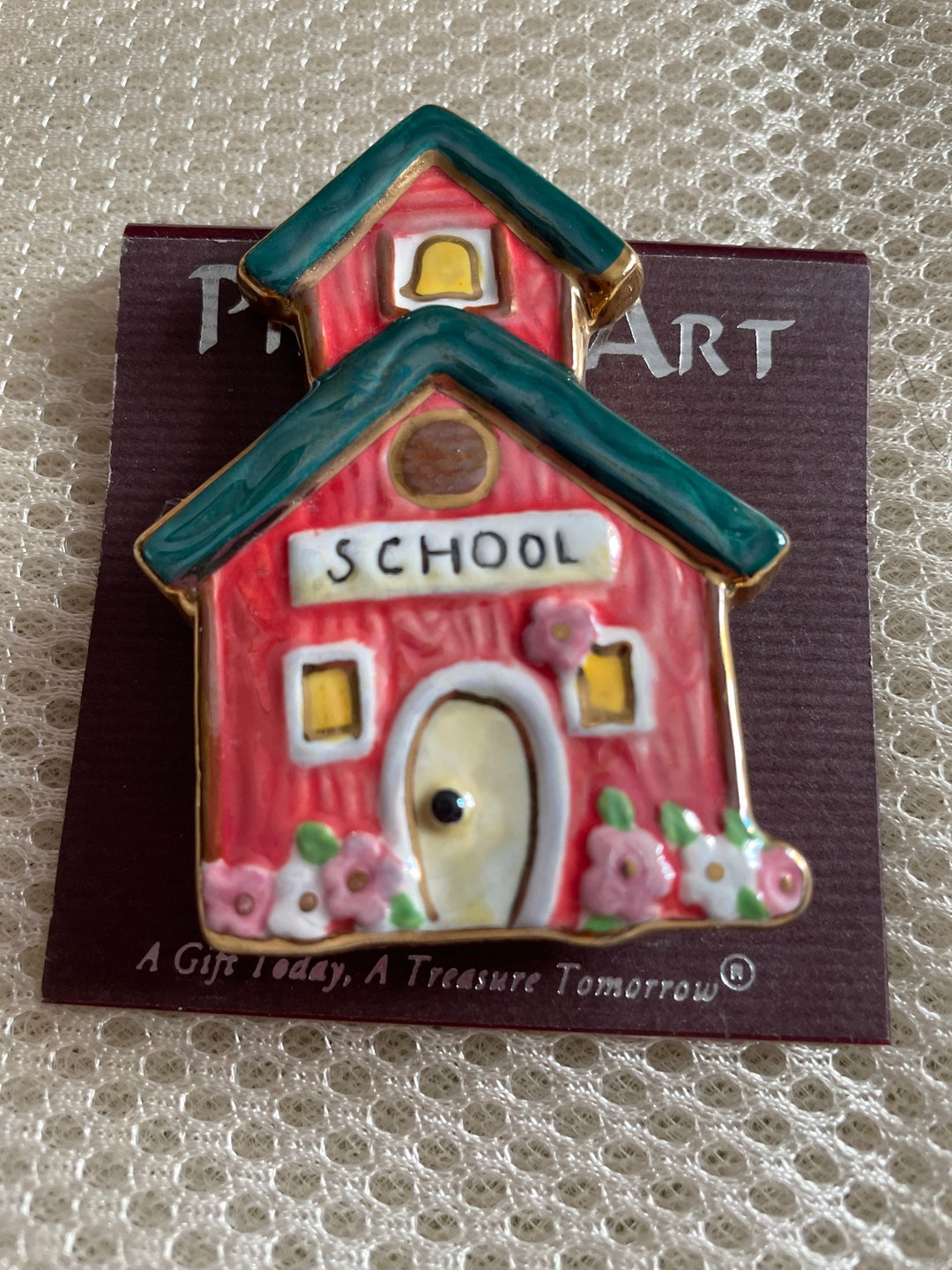 Spoontiques Ceramic Schoolhouse Pin on Original Card - Etsy