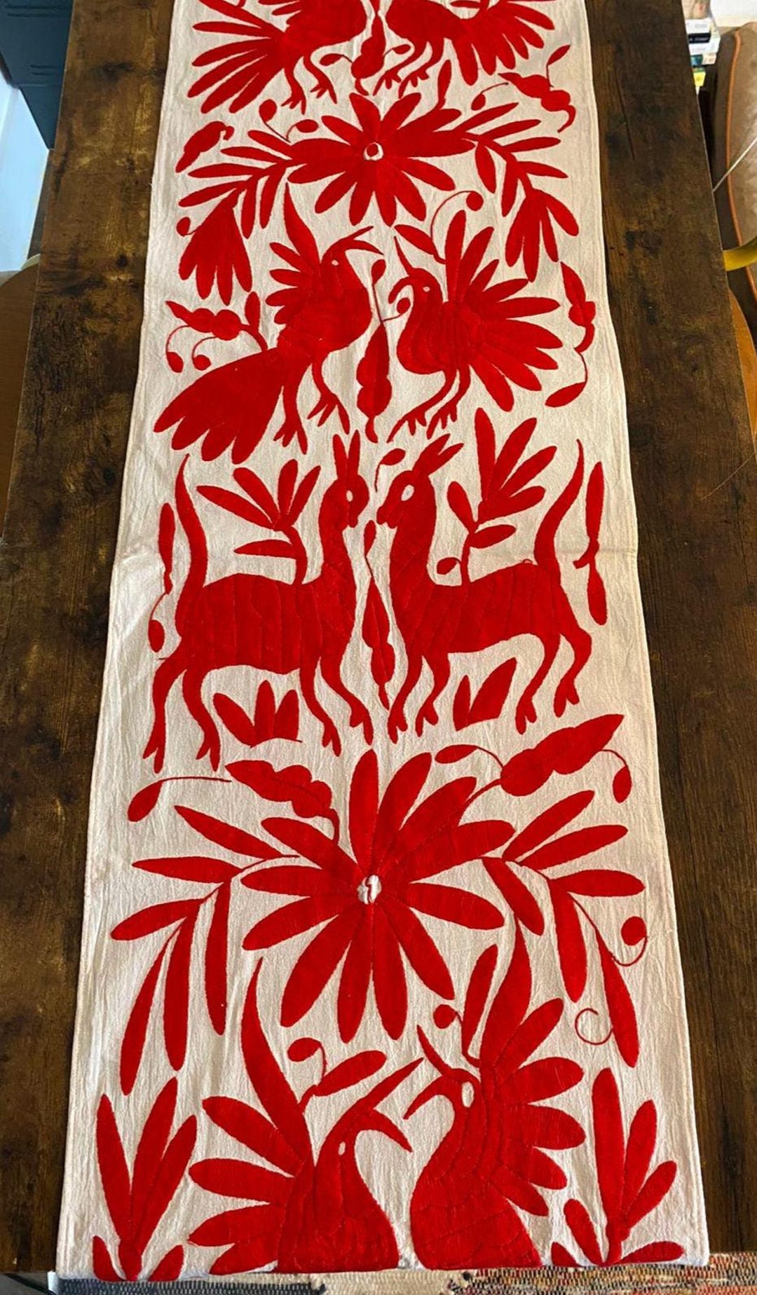 Hand Embroidered Otomi Table Runner, Bright Red Mexican Decor - Etsy