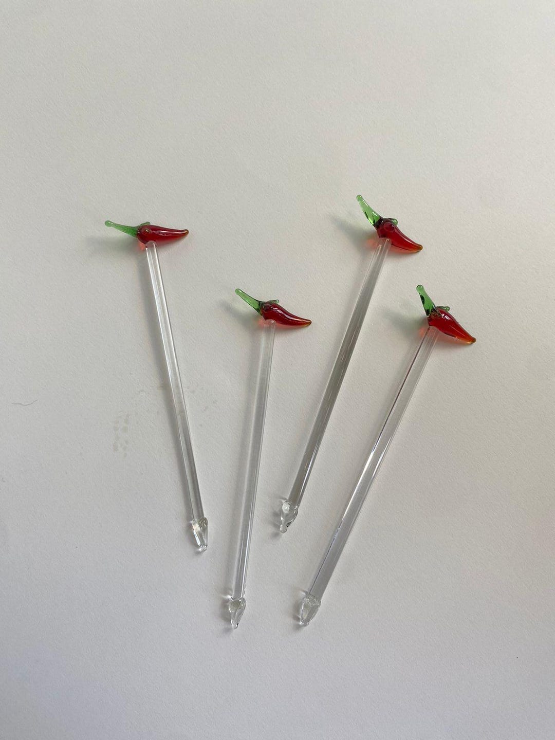 Handmade Glass Red Chilli Appetiser Forks/ Pick Forks/ Stick Fork ...