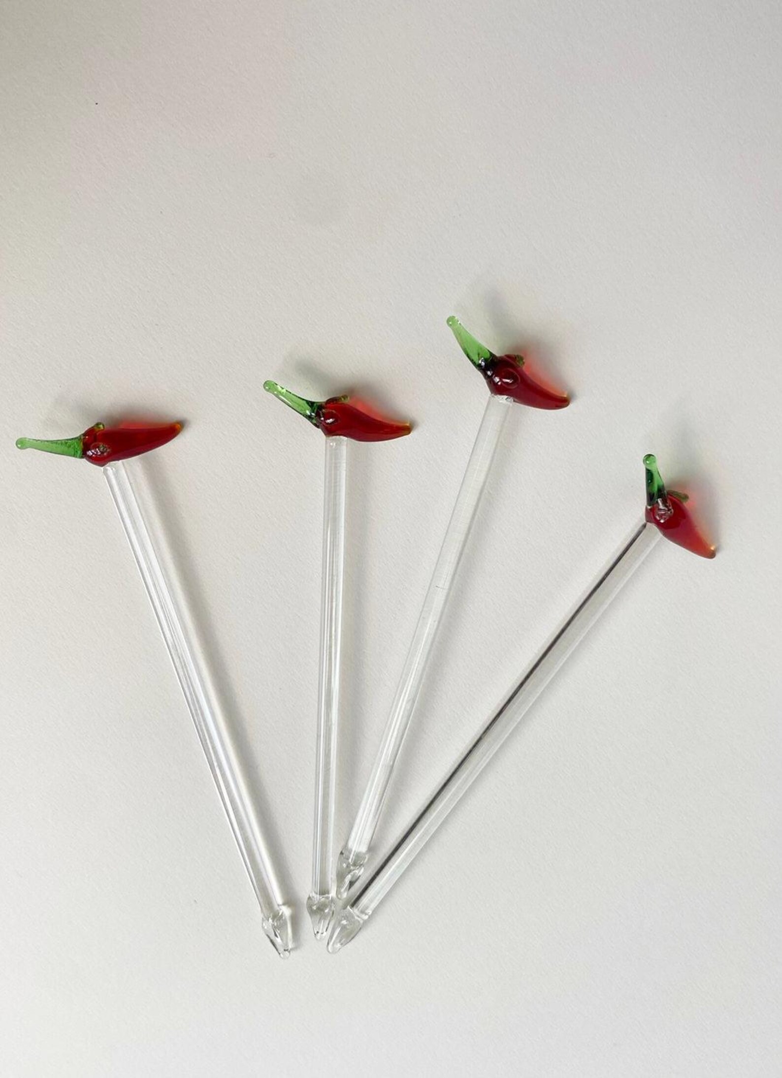 Handmade Glass Red Chilli Appetiser Forks/ Pick Forks/ Stick Fork ...