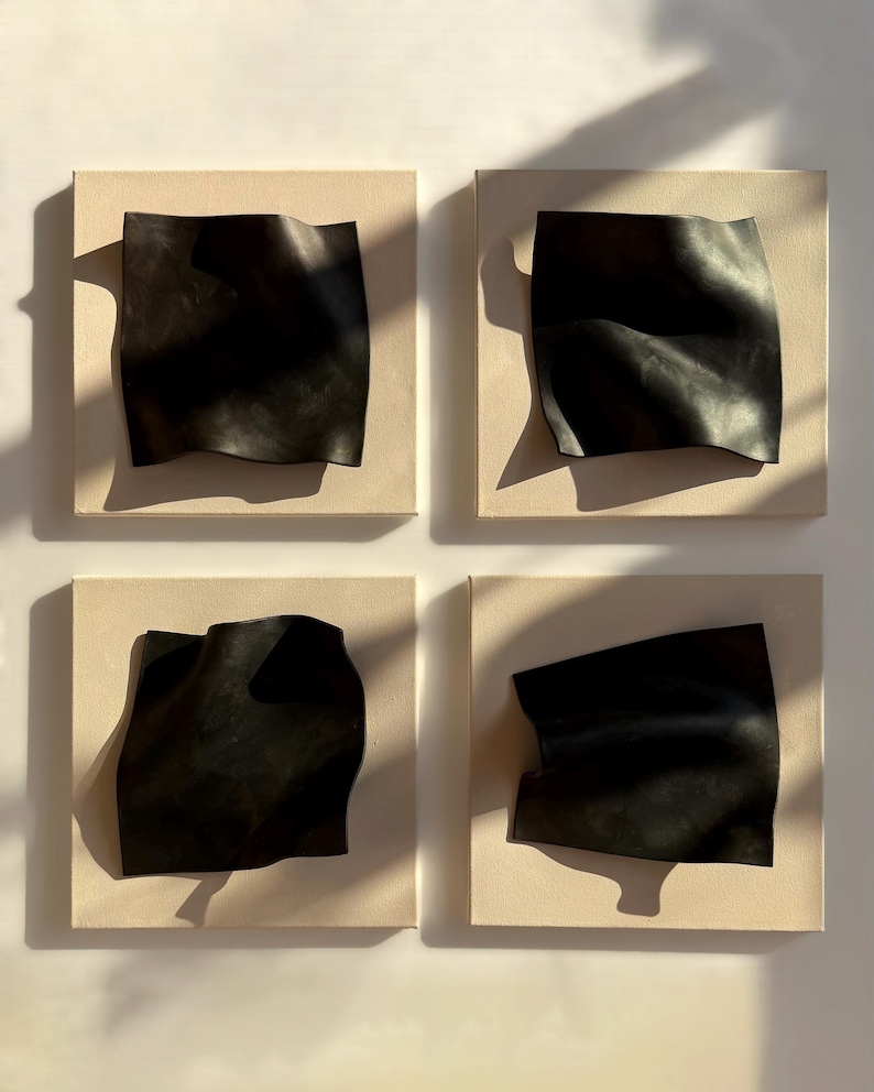 Set of 4 Abstract Clay Art Panels, Sculptural Wall Decor - Etsy