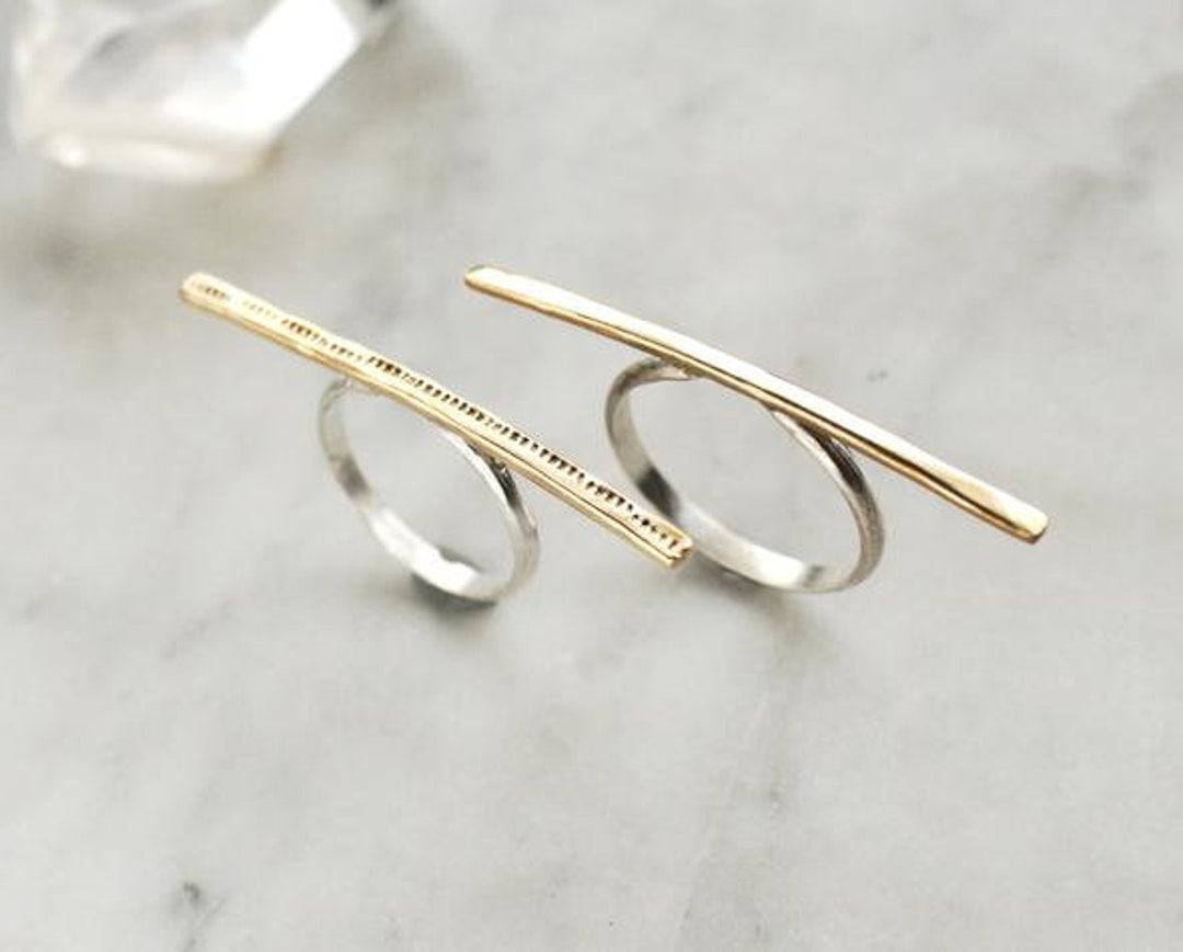 Minimal Brass and Sterling Silver Bar Ring ||| Multi Finger Horizontal ...