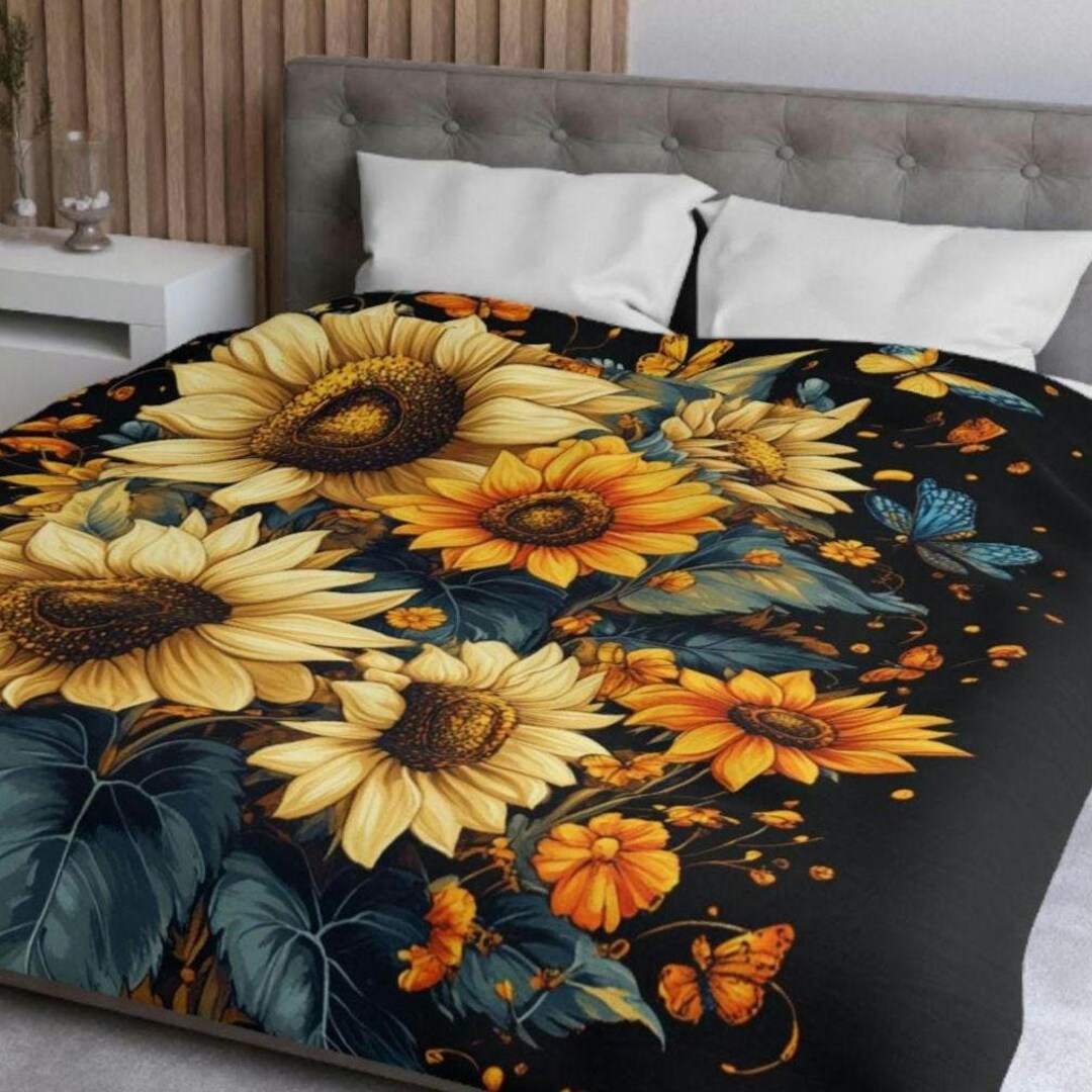 Sunflower Microfiber Duvet Cover, Floral Bedding Set, Yellow Flower ...
