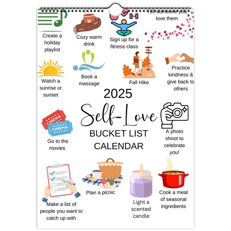 2025 UK Self-love Bucket List Calendar. Positivity. Journal. Vision ...