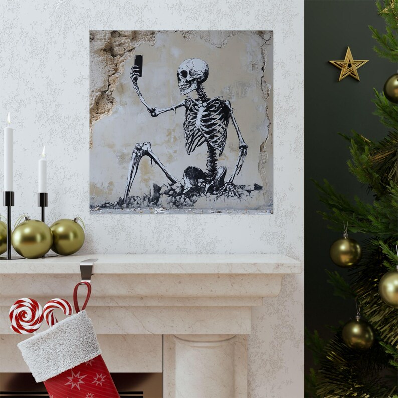 Banksy Style Skeleton Graffiti Art Print: Urban Dark Humor Home Decor ...