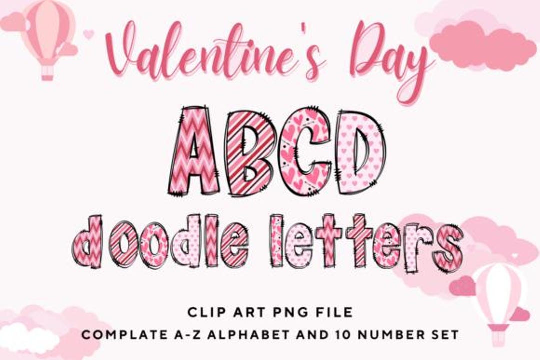 Pink Valentines Doodle Letters Clip Art PNG, Valentine's Doodle ...