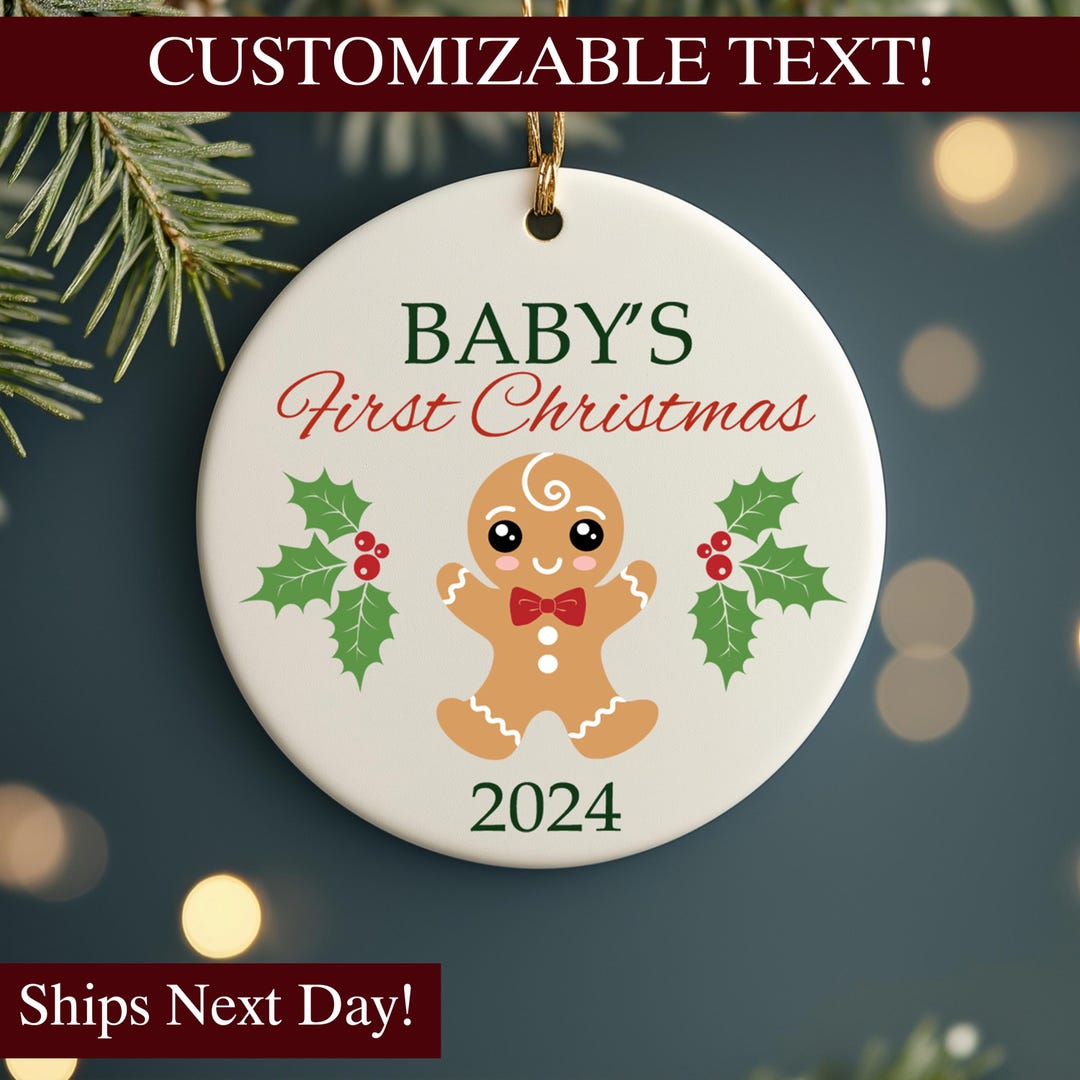 Personalized Gingerbread Man Ornament: Baby's First Christmas Ceramic ...