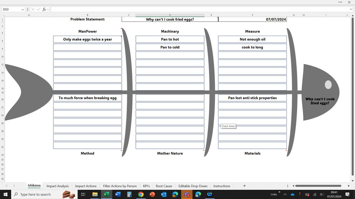 Excel Template Ishikawa Fishbone, Fully Editable, 5 Whys, Herringbone ...