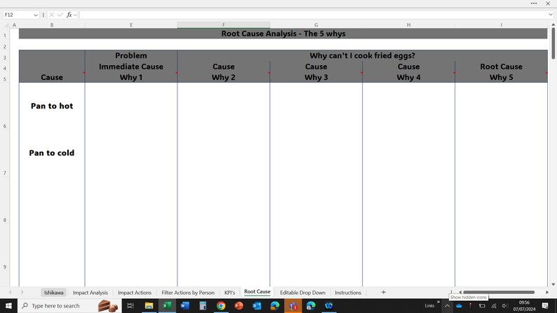 Excel Template Ishikawa Fishbone, Fully Editable, 5 Whys, Herringbone ...
