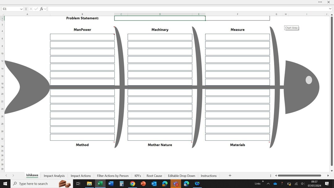 Excel Template Ishikawa Fishbone, Fully Editable, 5 Whys, Herringbone ...