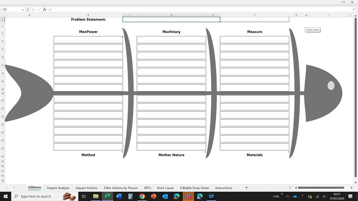 Excel Template Ishikawa Fishbone, Fully Editable, 5 Whys, Herringbone ...