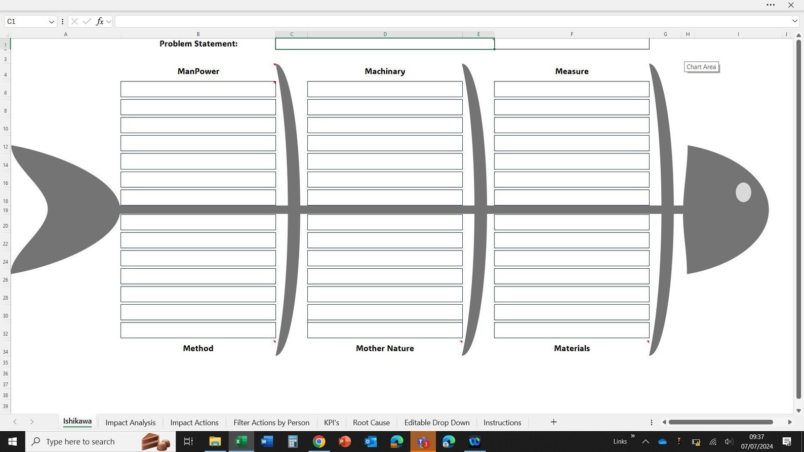 Excel Template Ishikawa Fishbone, Fully Editable, 5 Whys, Herringbone ...