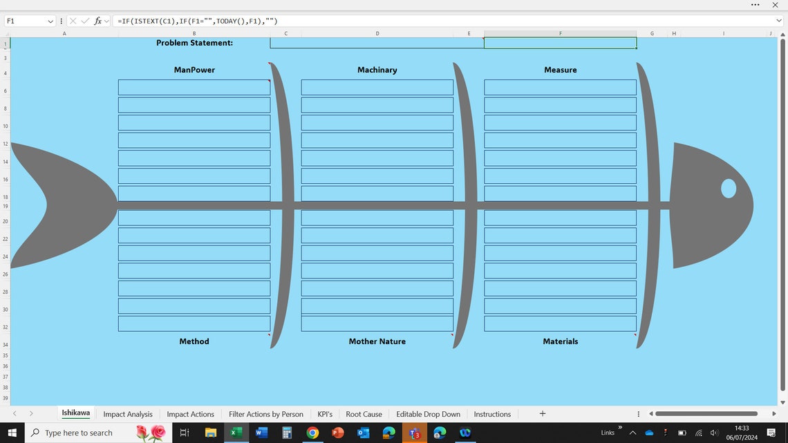 Excel Ishikawa, Fishbone, Root Cause Analysis Template. Fully Editable ...