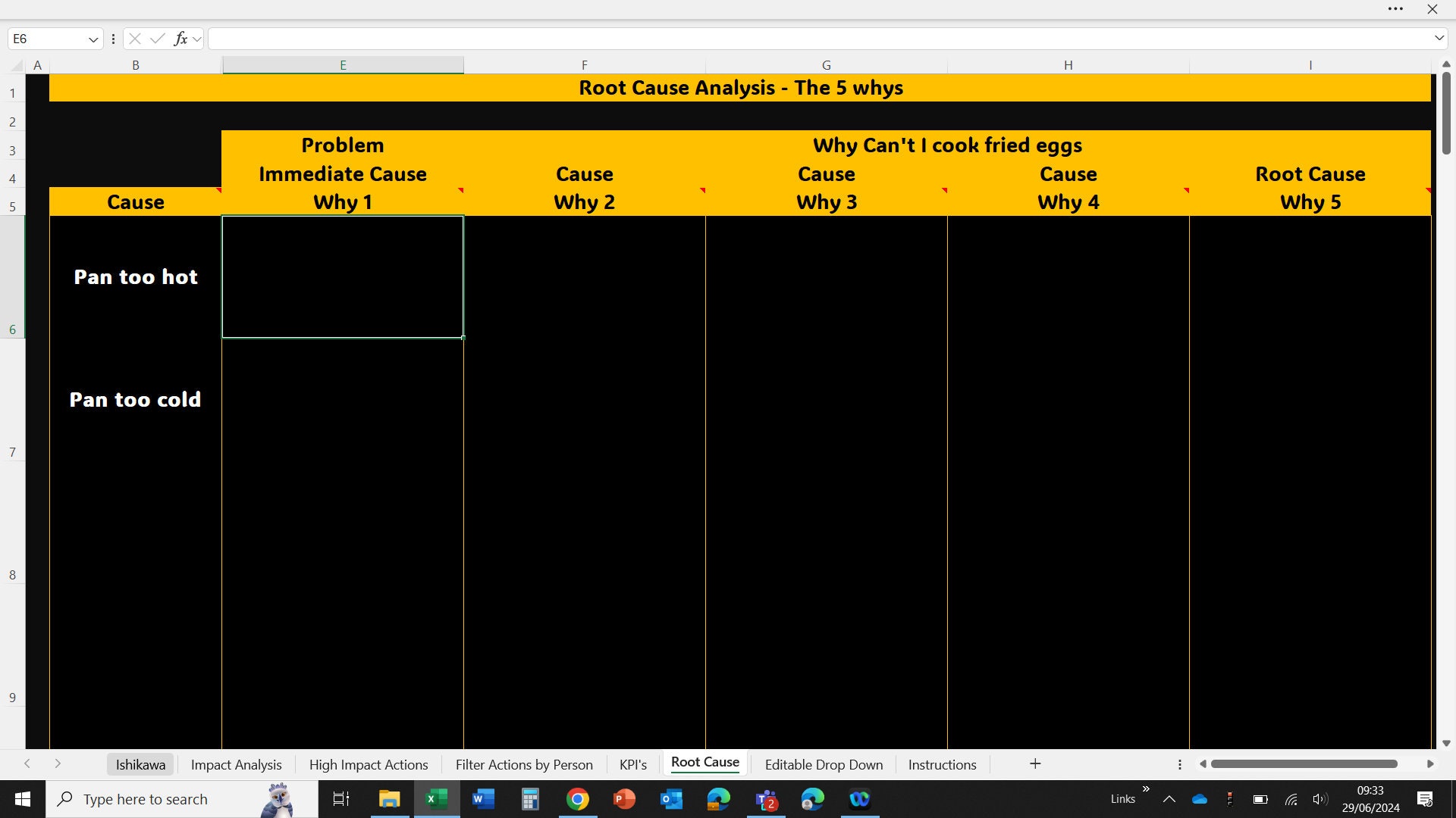 Excel Ishikawa, Fishbone, Root Cause Analysis Template. Fully Editable ...