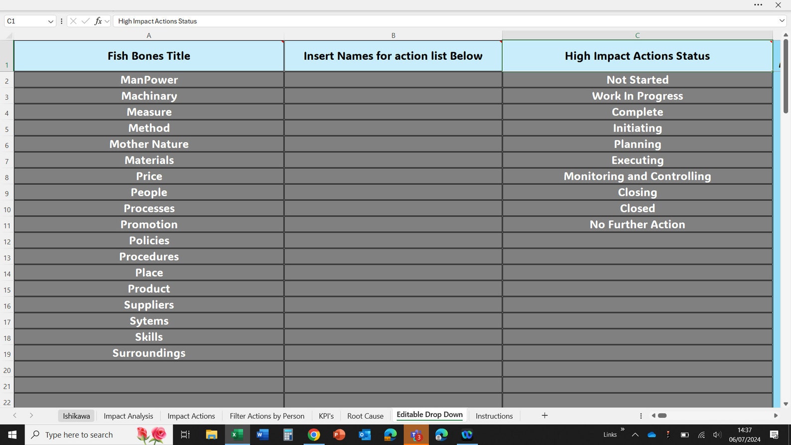 Excel Ishikawa, Fishbone, Root Cause Analysis Template. Fully Editable ...
