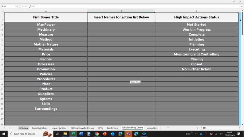 Excel Template Ishikawa Fishbone, Fully Editable, 5 Whys, Herringbone, Root Cause Analysis ...